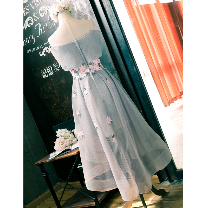 Grey Tea Length Handmade Embroidery Homecoming Dress Graduation Dresses ...