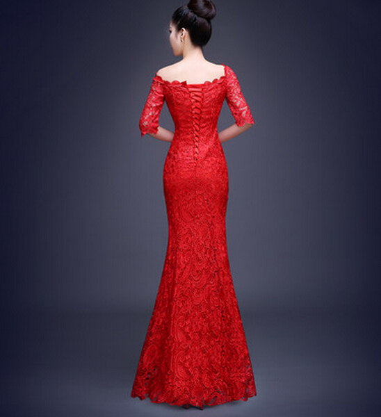 Red Mermaid Lace Formal Gown Evening Dress E037 on Luulla