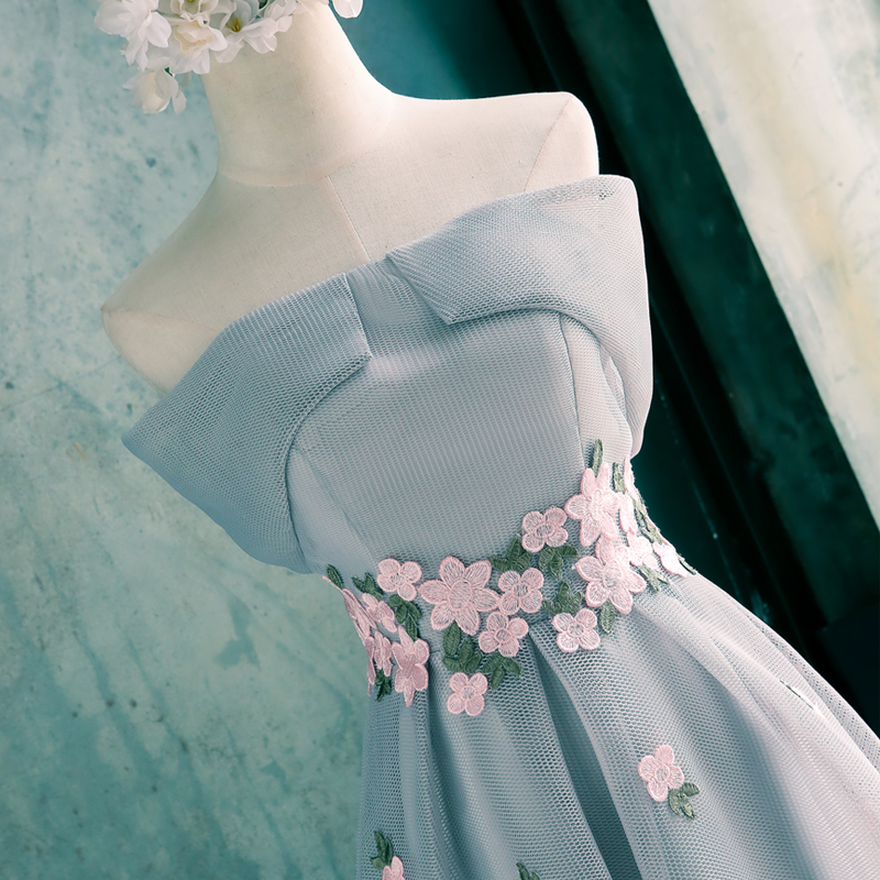 Grey Tea Length Handmade Embroidery Homecoming Dress Graduation Dresses ...