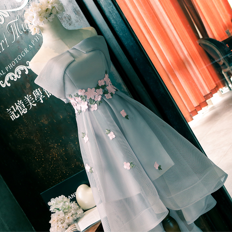 Grey Tea Length Handmade Embroidery Homecoming Dress Graduation Dresses ...